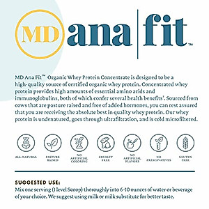 MD Ana Fit - Organic Whey Concentrate Protein Powder, Pasture Raised All Natural Hormone Free (Caramel Vanilla, 2lb Bag)