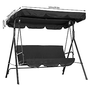 Mokylor Patio Swing Chair Canopy Replacement, 55 x 47 in Garden Waterproof Swing Sunshade Cover Canopy Shade Cloth with Silver Coated Swing Chair Top Cover for Garden Patio Porch Seat (Black)