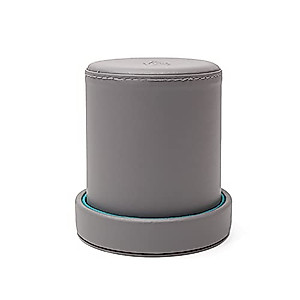 Luck Lab Grey Leather Dice Cup with Lid Including 6 Matching Pearl Dice - Teal Velvet Interior for Quiet Shaking - Use for Liars Dice Farkle Yahtzee Board Games, Grey