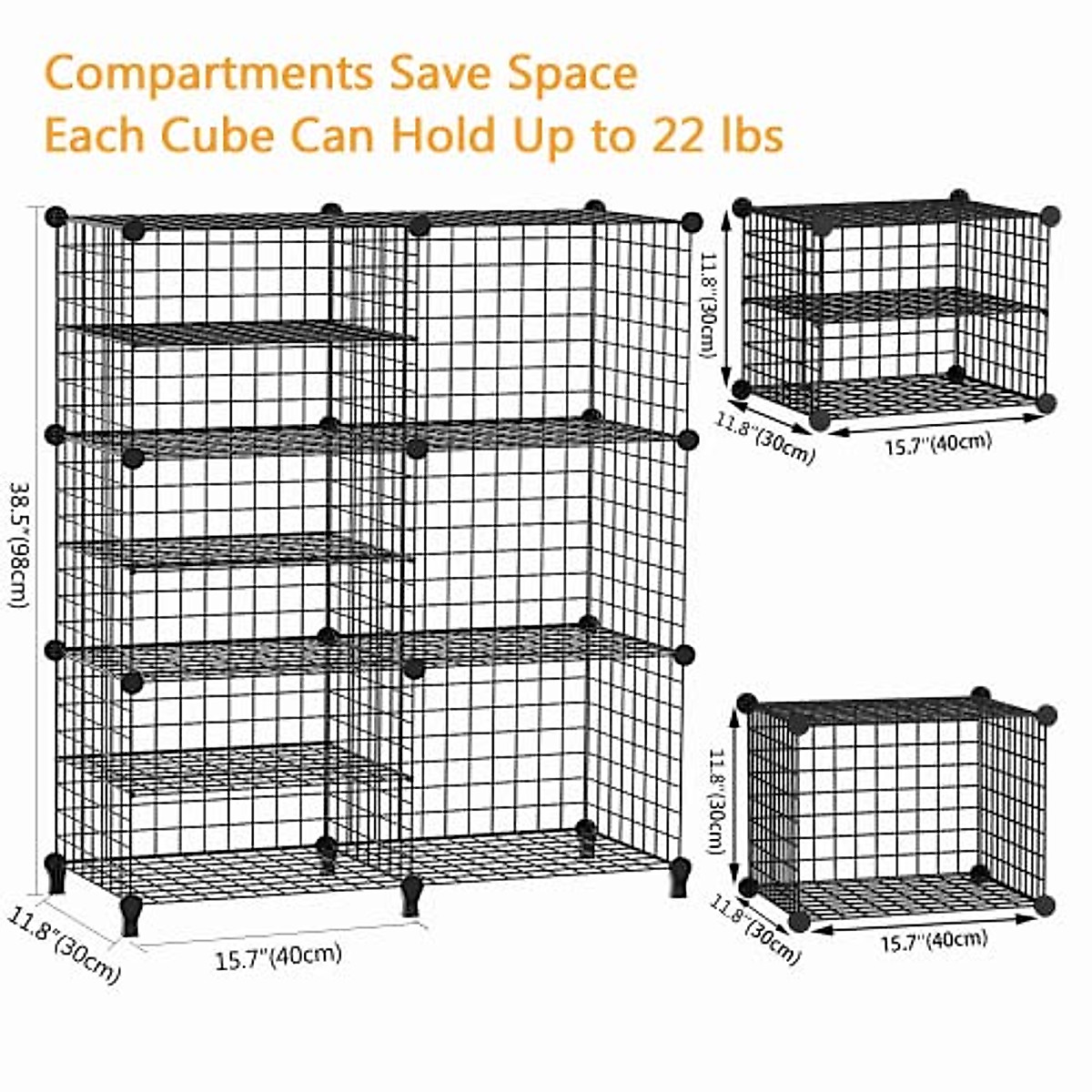 Wolizom Wire Cube Storage, 3 * 6-Cube Grid Storage Shelf, Metal Wire C Grids Shelves, Stackable Modular Shelving Organizer, DIY Closet Bookcase Bookshelf for Bedroom, Living Room, Office Black