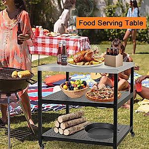 Mimiuo Grill Cart Pizza Oven Stand for Ooni Pizza Oven 31.5 x 31.5 x 33 inch, Large Stainless Steel Modular Table for Indoor Outdoor, Movable Food Prep Dining Trolley for Kitchen Patio Backyard