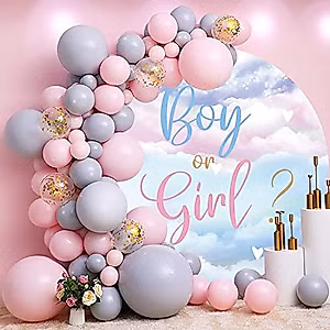 DASHAN Boy or Girl Ggender Reveal Decorations Backdrop Baby Gender Reveal Party Supplies Gender Reveal Backdrop Banner Blue Pink Clouds Round Backdrop 6.5x6.5ft Polyester