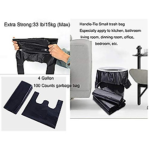 YYaaloa 100 pcs Small Black Trash Bags with Handles 14x22 Super Thick plastic Rubbish Bags,T-shirt bags,Wastebasket Bags for Office, Picnic,Kitchen, Bulk Bags (Black 100 pack)