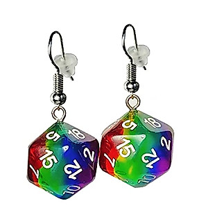Rainbow Pride Translucent Dice Earrings - d20, d12, d10, d8, d6, d4, d00 (d20)