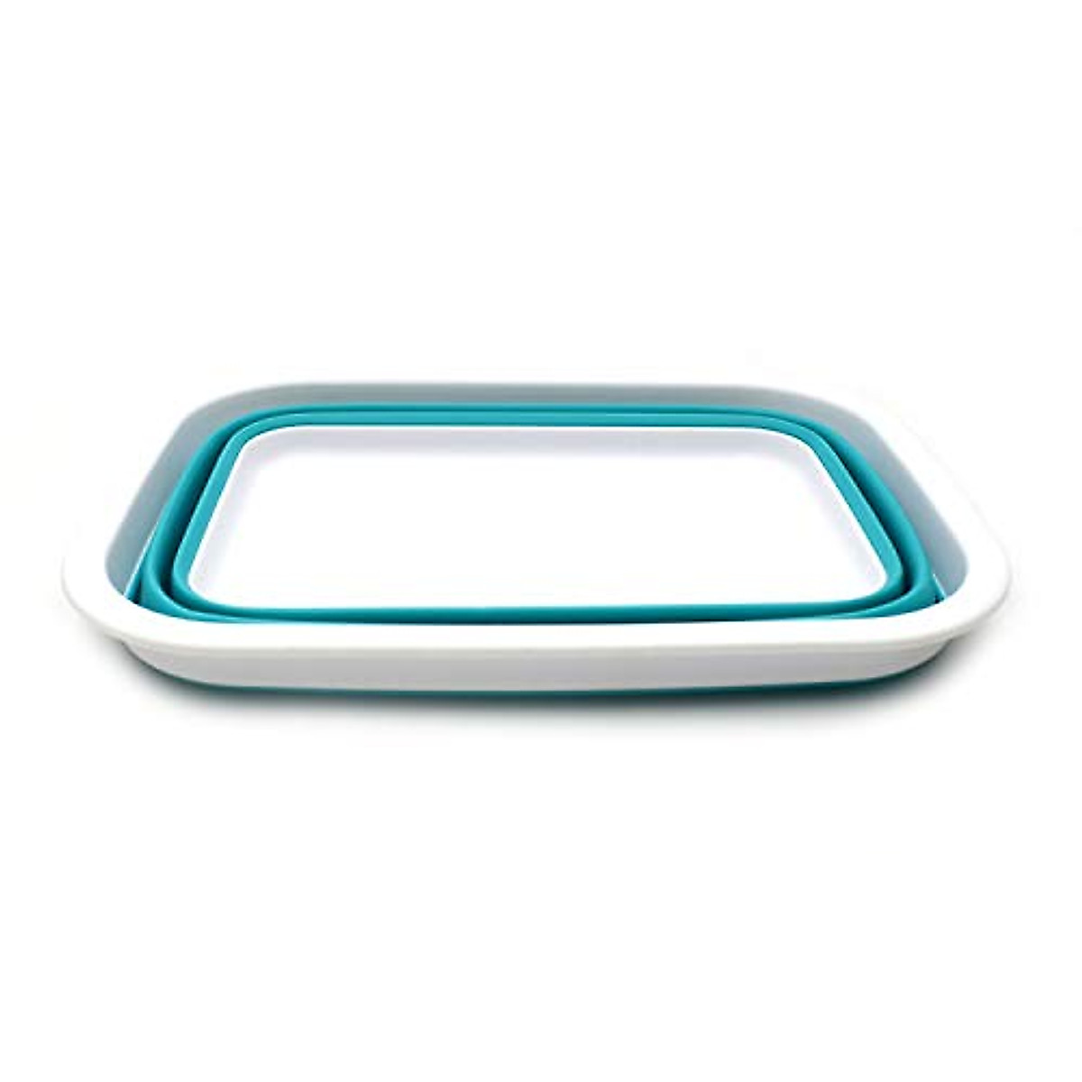 SAMMART 2 pcs Set : 42L (11 Gallon) Collapsible Plasic Laundry Basket & 9.2L (2.37 Gallon) Collapsible RectangularTub (Laundry Basket+Tub, Light Green+Bright Blue)