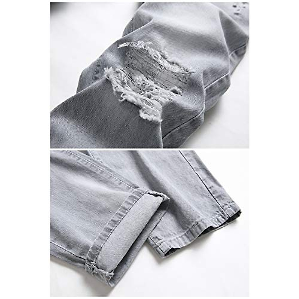 LZLER Mens Ripped Jeans,Distressed Destroyed Slim Fit Straight Leg Denim Pant with Holes(Light Grey 870,34)