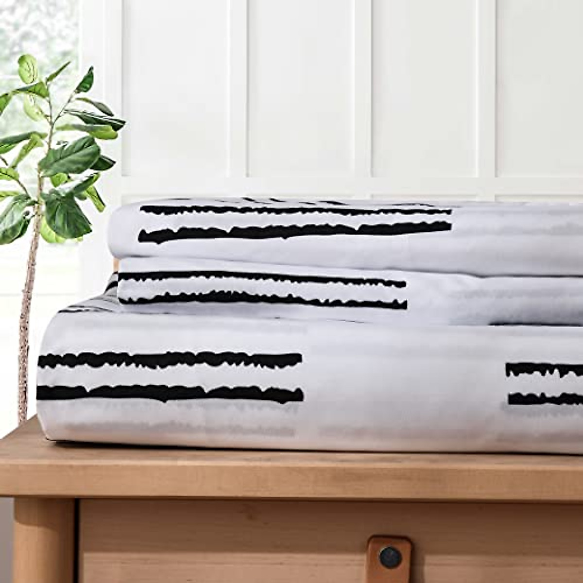 GETIANN Soft Bedding Duvet Cover Set Queen White Striped Comforter Cover Set Full 90"x90"(1 Comforter Cover and 2 Pillow Shams) Hotel Quality (Road, Full/Queen)