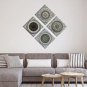 Bathroom Decor Boho Canvas Wall Art 4 Panel Mandala Canvas Print Artwork for Living Room Bedroom Decoration (12"x12"x4, B)
