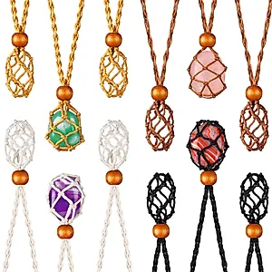 Hicarer 12Pcs Crystal Cage Necklace Holder Necklace Cord Empty Stone Holder Pendant Stone Holder Replacement Hand-woven Necklace Cord with Adjustable Length (Black, Ginger, Brown, Beige, 1.57'')
