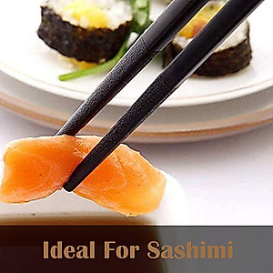 HauSun 2 Pairs Chopsticks and Chopstick Rest Gift Set- Dishwasher Safe Reusable Fiber Glass Chopsticks + Porcelain Cute Panda Chopstick Holder, Non-slip Chinese Japanese Style Chopsticks Set, Black