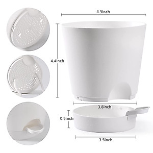 Qaobo Plant Pots 6 PCS 5 inch Self Watering Planters High Drainage Flowers Pot for Indoor Outdoor Plants with Reservoir Tray and Watering Lip Gardening Planter Garden Flower Pots, White