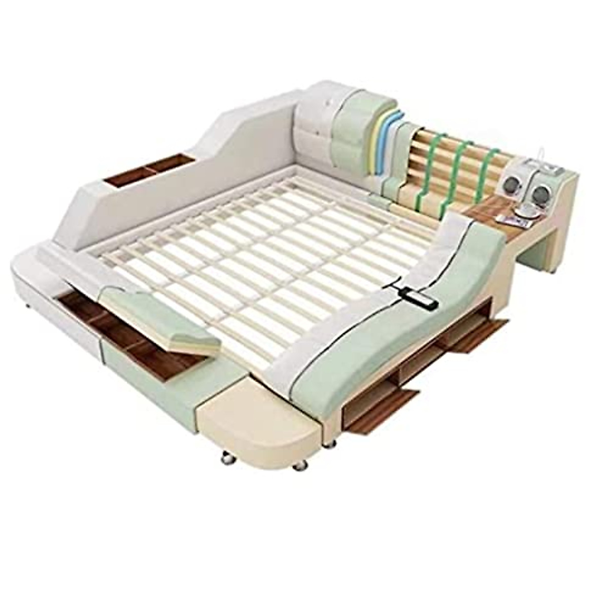 Its-Me Double Bed|King Size or Queen Size| Bonded Leather | Massage Function | Bluetooth Speakers | USB Charger |Radio| Save Box | (Brown, Double Queen)