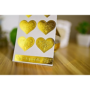 Envelopes Label Stickers Love Heart Shape Stickers 60 PCS Kraft Paper Thank You Stickers Retro Metallic DIY Decorative Adhesive Label for Packaging Bake Decoration Wedding Party Gift (Gold)