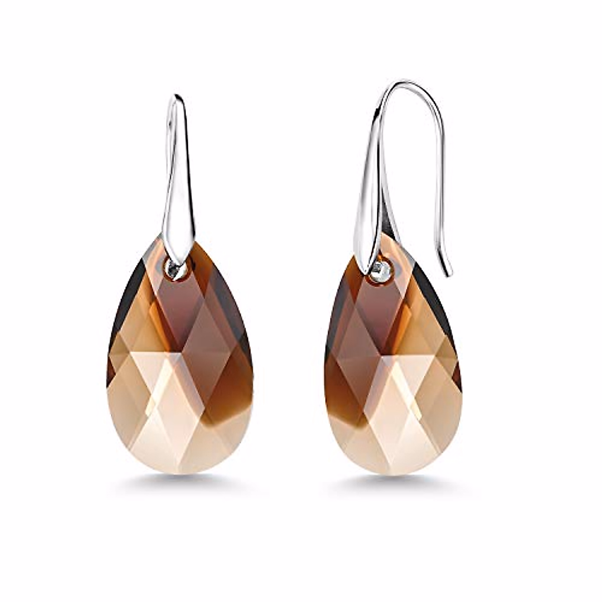 Gem Stone King 925 Sterling Silver Smoky Brown Crystals Teardrop Drop Dangle Hook Earrings For Women