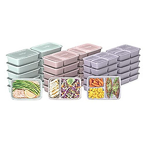 Bentgo® Prep 60-Piece Meal Prep Kit - 1, 2, & 3-Compartment Containers with Custom Fit Lids - Microwaveable, Durable, Reusable, BPA-Free, Freezer & Dishwasher Safe Storage Containers (Floral Pastels)