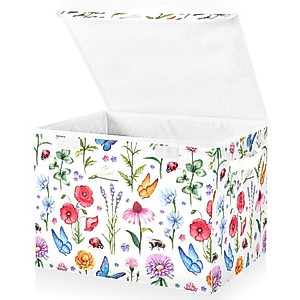 ALAZA Storage Bins with Lids,Butterfly Flower Spring Summer 1 Fabric Storage Boxes Baskets Containers Organizers for Clothes and Books