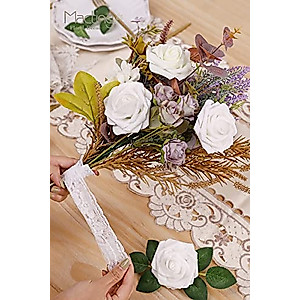 MACTING White Artificial Flowers 30pcs Real Touch Faux Flower Foam Fake Roses with Stems for DIY Wedding Bouquets Centerpieces Floral Arrangements Party Tables Home Decorations