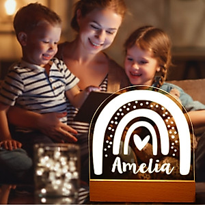 VEELU Customized Watercolor Rainbow Acrylic LED Lamp Personalized Lamp with Name Colorful Pattern Night Light for Girl Toddlers Bedroom Kids Gift