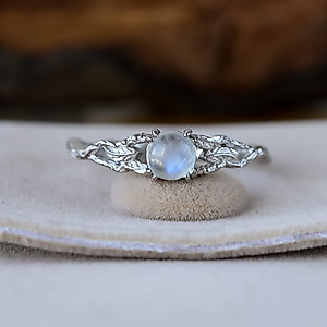 Angol Genuine Moonstone Ring Sterling Silver for Women Rainbow Moonstone Thumb Ring Minimalist Statement Band Finger Ring Dainty Trendy with Box