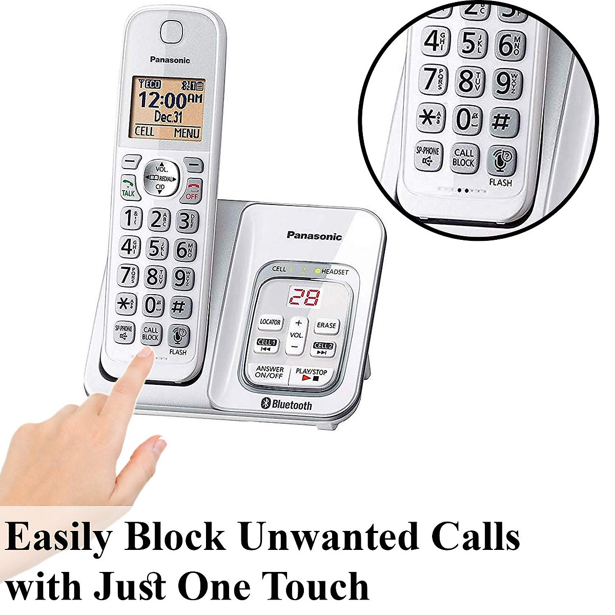Panasonic KX-TG833SK1 Link2Cell Bluetooth Cordless Phone W/Voice Assist 3 Handsets (Renewed)