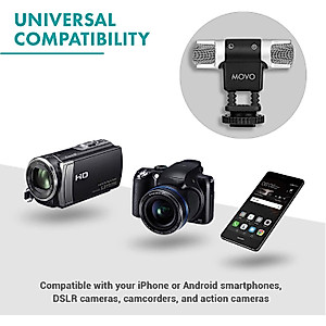 Movo VXR3000 Universal Stereo Microphone with Foam and Furry Windscreens and Travel Case - for iPhone and Android Smartphones, Canon EOS Nikon DSLR, and Action Cameras