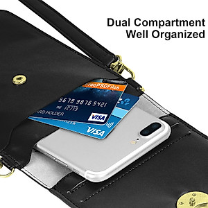 MoKo Crossbody Cellphone Bag, Multi-pocket Cell Phone Purse with Shoulder Strap for Women Men, Leather Wallet with Credit Card Slots Fits iPhone 15/15 Plus/15 Pro/15 Pro Max/SE 2022/11 Pro Max, Black