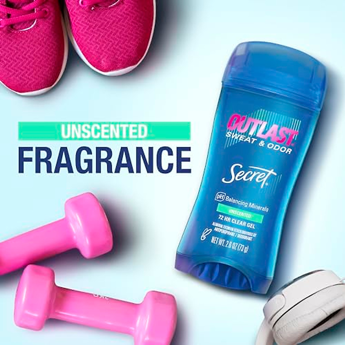 Secret Outlast Antiperspirant Deodorant for Women, Sweat & Odor Protection, PH Balancing Minerals, Clear Gel, Unscented, 2.6 oz