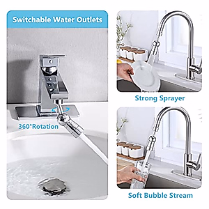 Dornberg Faucet Extender, 2 Function Rotating Faucet Aerator, 360 Degree Swivel Faucet Sprayer Head Attachment for Kitchen or Bathroom, 55/64 Inch-27UNS Female Thread with Male Adapter - Chrome