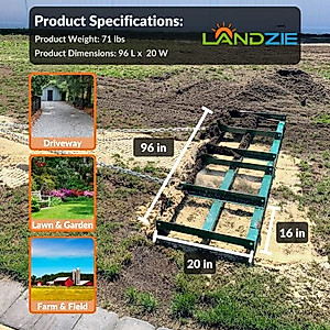 LANDZIE Drag Harrow Driveway Grader Landscape Power Rake for ATV, UTV, Tractor, Mower - 8 Ft Reinforced Steel (Two 4 ft Sections) - Tow Behind Yard Lawn Leveling Tool with 4 Ft Heavy Duty Chain