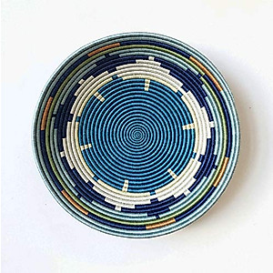 16" X-Large African Basket- Mwangaza/Rwanda Basket/Woven Bowl/Sisal & Sweetgrass Basket/Blues, Orange, Green, Yellow, White
