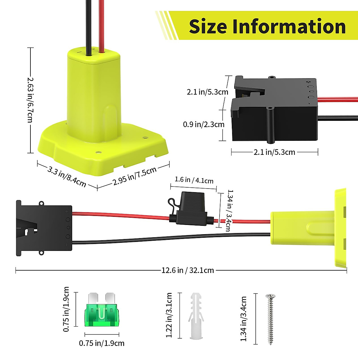 Kzreect Power Wheels Battery Adapter for Ryobi 18V Battery with Wire Harness Connector, Compatible with Fisher-Price Power Wheels, Battery Converter with 12AWG Wire, Fuses Holder & 30A Fuses