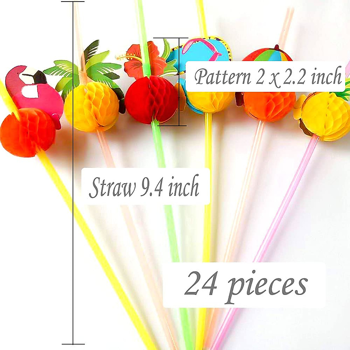 24PCS 3D Hawaii Drinking Straws Honeycomb Tropical Hawaiian Beach Theme Disposable Drinking Straws Fruit Straws Tropical for Summer Beach Pool Luau Parties Bars Restaurants Kitchen and more