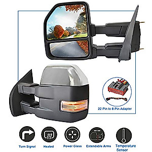 JZSUPER 2015 2016 2017 2018 2019 2020 Towing Mirrors fit for Ford F150 Pickup Truck with Turn Signal Light Temperature Sensor Power Heated Chrome Cap