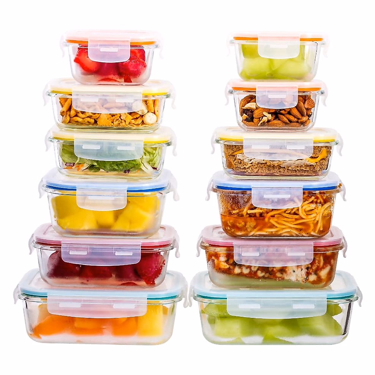 Imperial Home 24 Pc Glass Storage Containers with Lids, Food Storage Container Set, Kitchen Organization, Meal Prep, Airtight Lock Lid, Reusable, Freezer & Microwave Safe, BPA Free