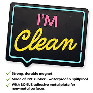 Dishwasher Magnet Clean Dirty Sign Indicator - 3.5 x 2.8 inches - Double Sided with Bonus Magnetic Plate - Clean Dirty Magnet for Dishwasher Accessories - Apartment Must Haves Kitchen Necessities
