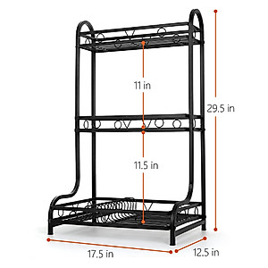 Dish Drying Rack - 3 Tiers Large Size Drainboard Set,Multifunctional Heavy Duty Dish Storage Organizer,Extra Large Capacity Spice Rack,Black,Model:DDR-003,by WEIKER., 17.5x12.5x29.5''