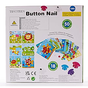 TINOTEEN Button Art Toy for Toddlers,Toddler Activities Crafts Color Matching Early Learning Educational Mosaic Pegboard 50 Buttons and 18 Pictures
