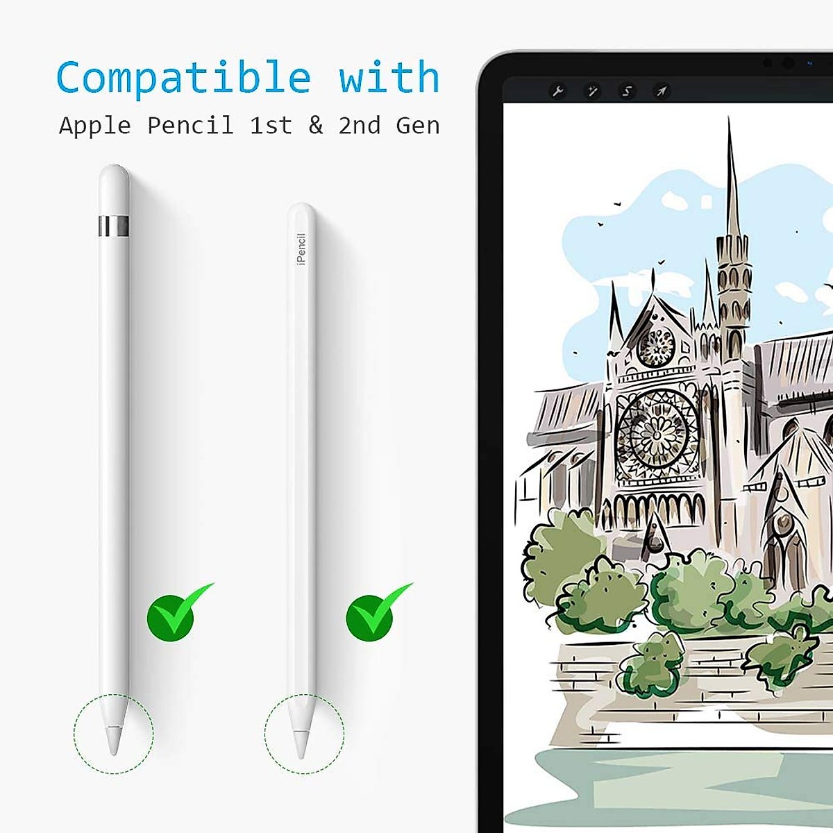 MJKOR Soft Paperfeel Damping Tips Replacement Compatible with Apple Pencil 1st Gen & 2nd Gen, Noise Reducing Pen Nibs for iPad Pro(2 PCS)