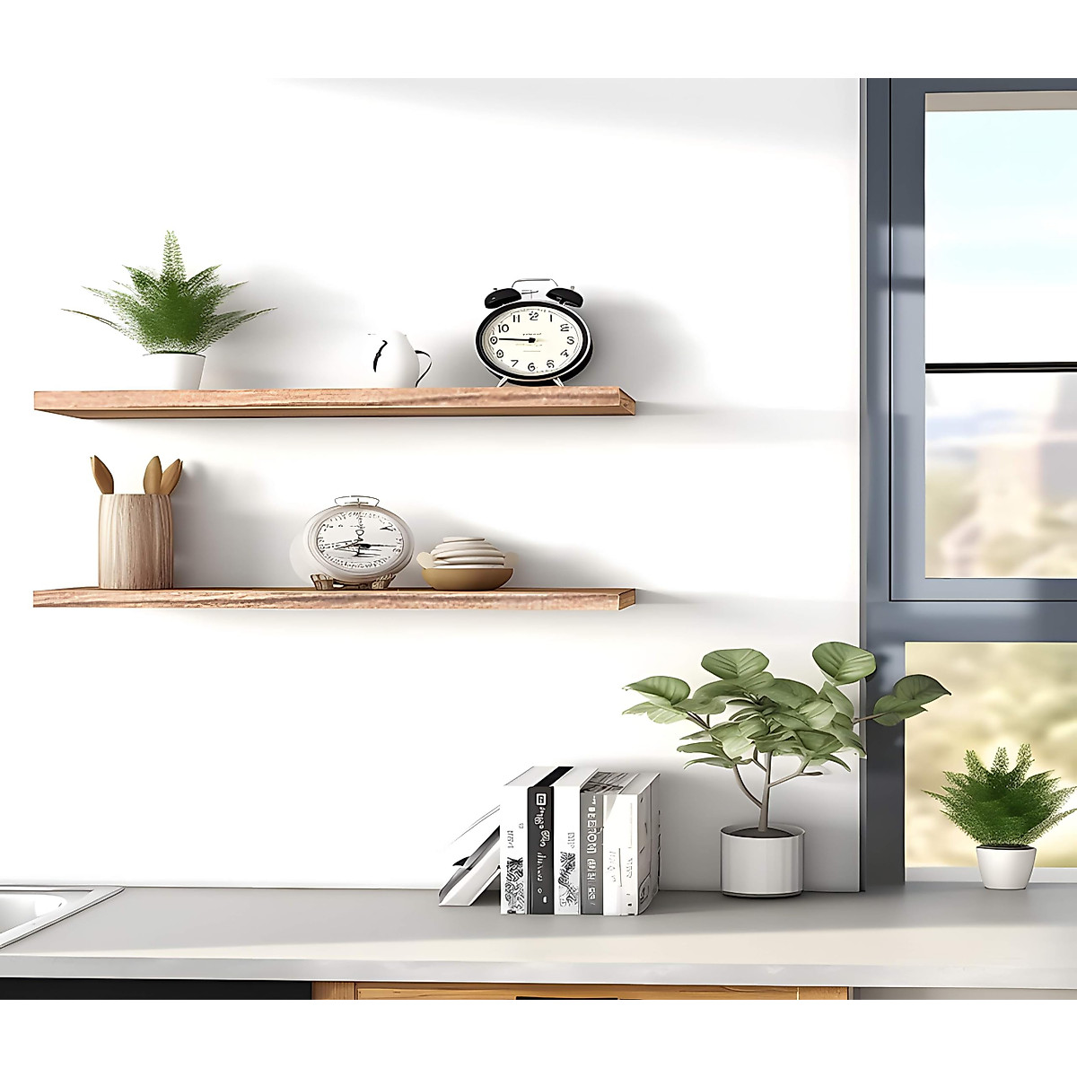 YYWUOJJ Wood Floating Shelves for Wall Decor, Rustic Wall Shelves for Bedroom Bathroom Kitchen Living Room, Set of 4 Light Walnut 24 Inch