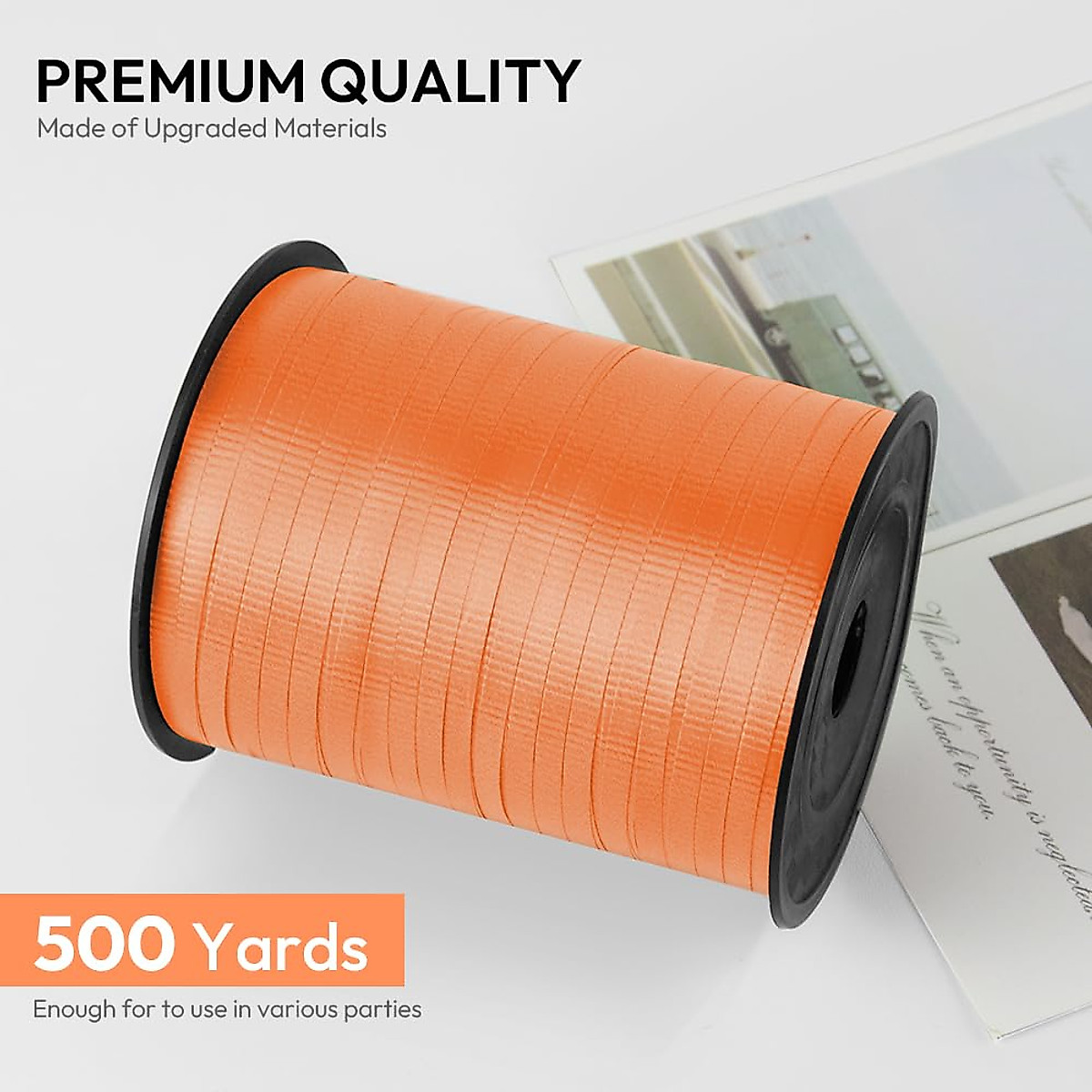 KMER LIFE Orange Crimped Curling Ribbon, 1/5" Wide x 500 Yards Christmas Curling Ribbons for Gift Wrapping, Party Decoration, Balloon String, Crafting, Balloon Ribbons for Florist Flower (1 Roll)