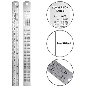 Pocket Ruler 6 Inch and 12 Inch Metal Rulers with Inch and Metric Graduation Stainless Steel Precision Ruler Measuring Tool for Engineering, School, Office