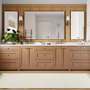 Collive Long Hallway Runner Rug 2.6' x 8', Washable Runner Indoor Entryway Rug, White/Beige Braided Woven Kitchen Runner Rugs Low-Profile Front Door Floor Carpet for Laundry Room Bedroom Doorway