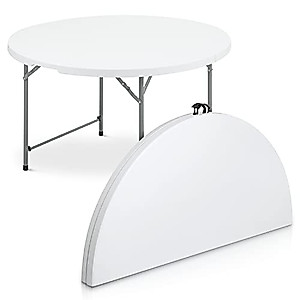 MoNiBloom 4Ft Round Folding Table, Indoor Outdoor Plastic Dining Card Table with Handle and Lock for Picnic Party Banquet Wedding, White