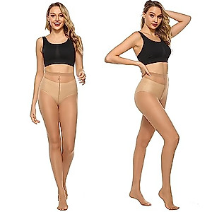 MANZI 6 Pairs Women's 20D Sheer Silky Pantyhose Run Resistant Nylon Tights High Waist Stockings with Control Top (6 Natural,M)