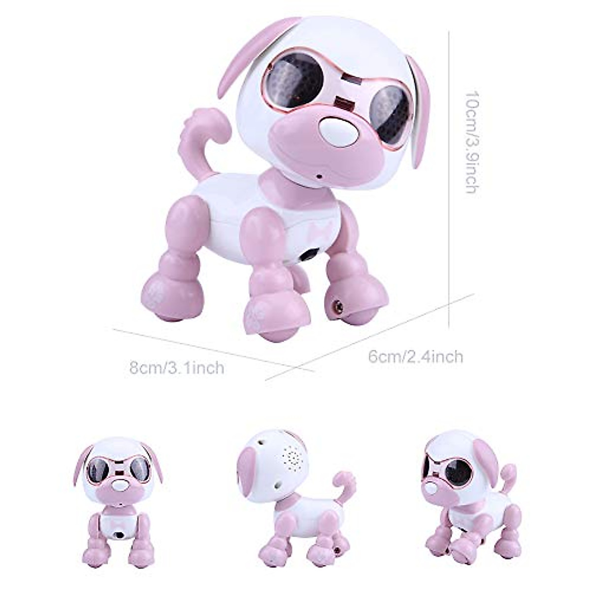 Robot Dog, Smart Dog, Walking Sound Puppy Interactive LED Record Educational Gift Robot Dog Pet Toy Smart Dog Robot Portable for Kids Boys(Pink)