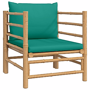vidaXL 7 Piece Bamboo Patio Lounge Set with Green Cushions - Outdoor Furniture Set with Comfortable Backrest and Armrest, Modular Design
