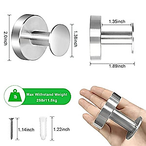 WaaWee 2 Pack Robe Towel Hook, Wall Mount Stainless Steel Wall Hook, Heavy Duty Clothes Coat Hooks for Bathroom Kitchen Home Storage (Silver)