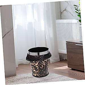 Holibanna Bathroom Trash Can Recycling Bin Round Waste Basket Office Wastebasket Bathroom Garbage Can Trash Cans Office Garbage Can Stainless Steel Leopard Print Container Box