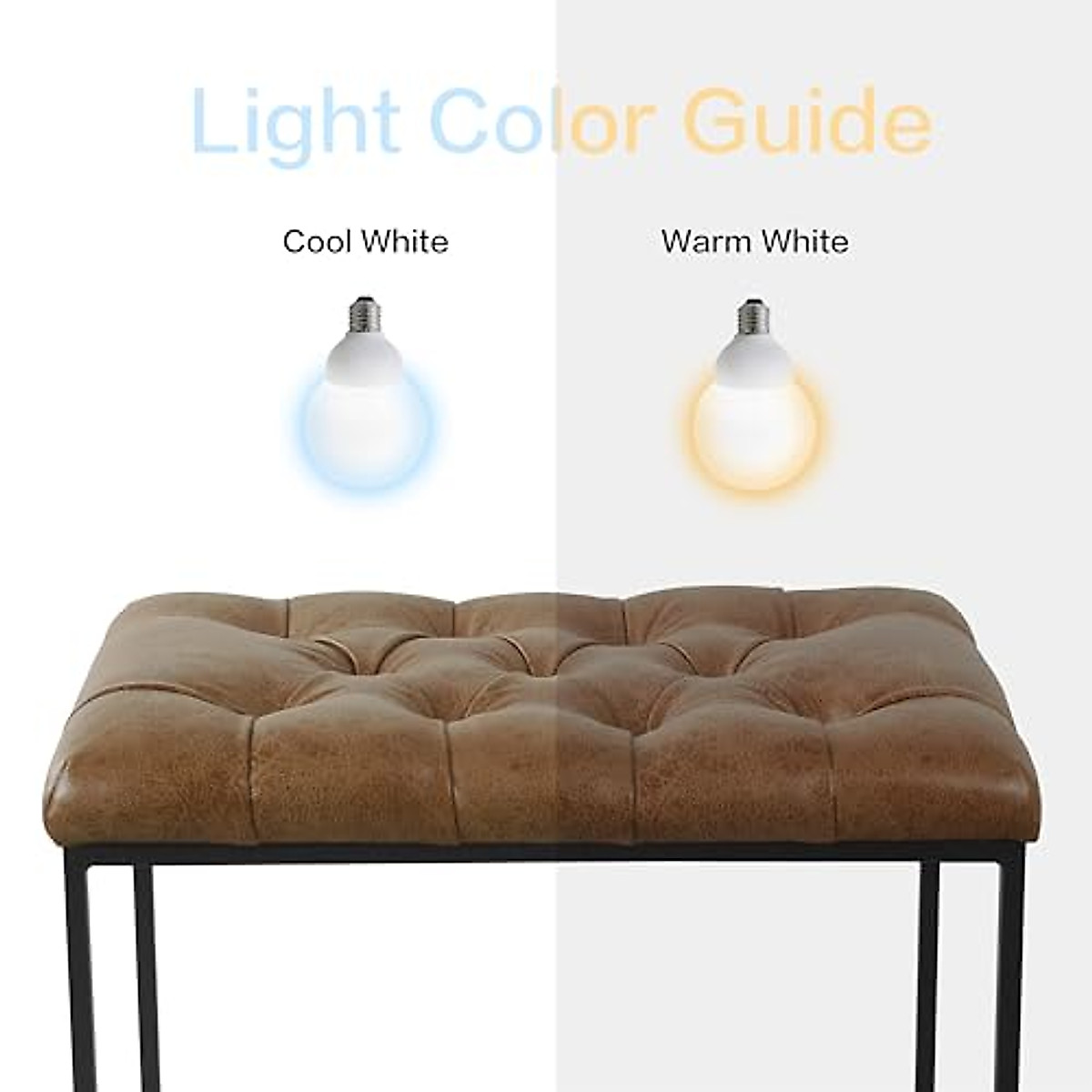 HomePop Home Decor | Upholstered Tufted Faux Leather Ottoman Bench| Ottoman Bench for Living Room & Bedroom | Decorative Home Furniture (Distressed Brown Faux Leather) Small