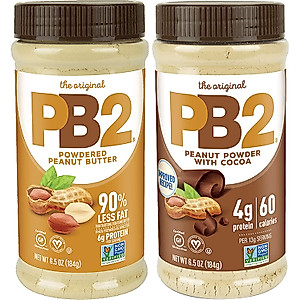 PB2 Powdered Peanut Butter Bundle, Keto Diet, Gluten Free, Mix in Protein Shakes & Smoothies, Low Carb, Original Peanut Butter & Peanut Butter Cocoa Flavors (2 Jars - 6.5 Oz Each)
